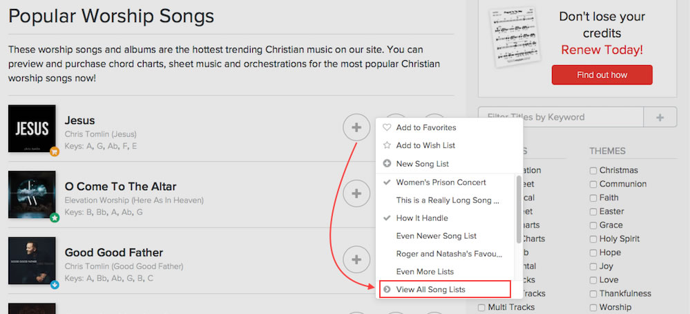 Introducing Song Lists | PraiseCharts