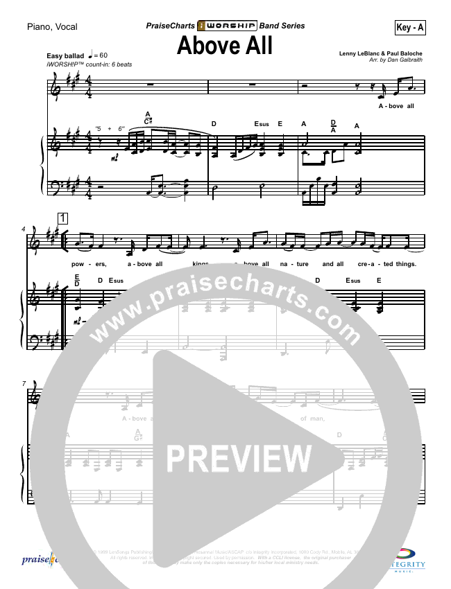 Above All Sheet Music (Lenny LeBlanc) - PraiseCharts