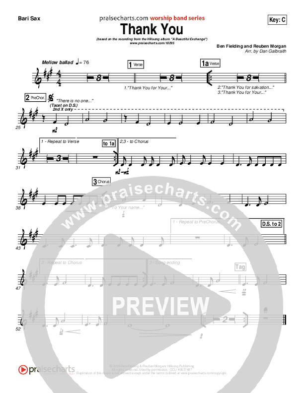 Thank You Bari Sax Sheet Music Pdf Hillsong Worship Praisecharts