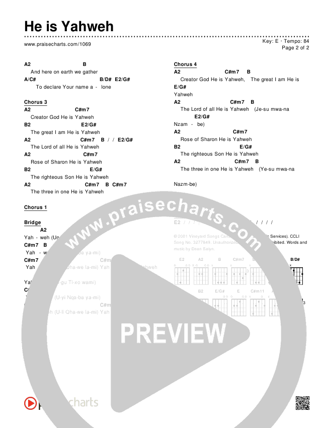 He is Yahweh Chords PDF (Dean Salyn) - PraiseCharts