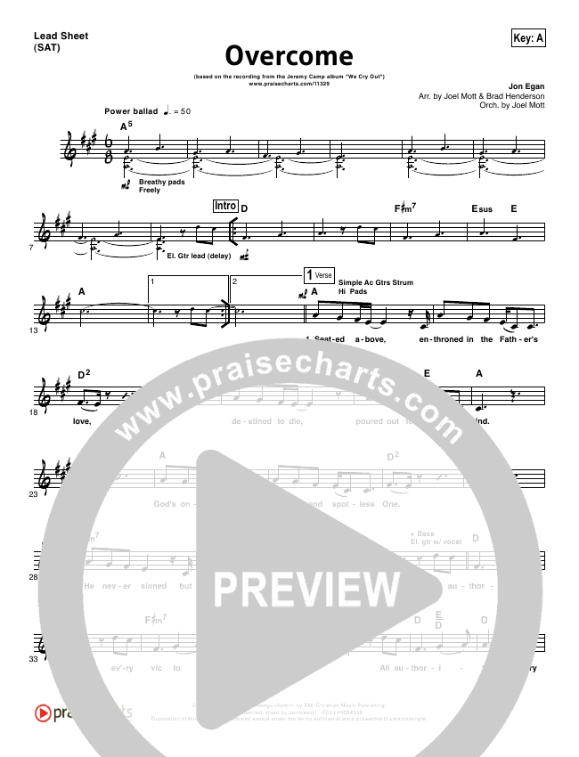 Overcome Sheet Music PDF (Jeremy Camp) - PraiseCharts