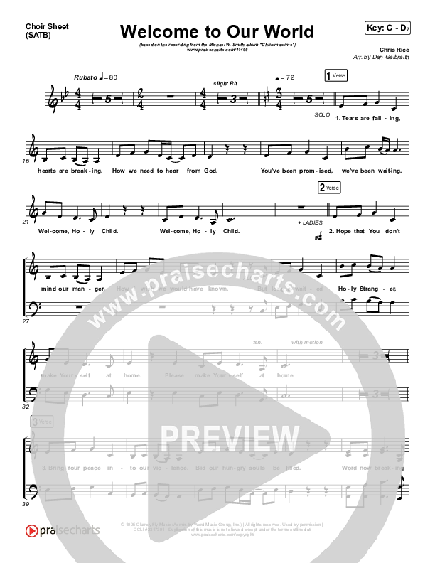 Welcome To Our World Choir Sheet Music PDF (Michael W. Smith ...