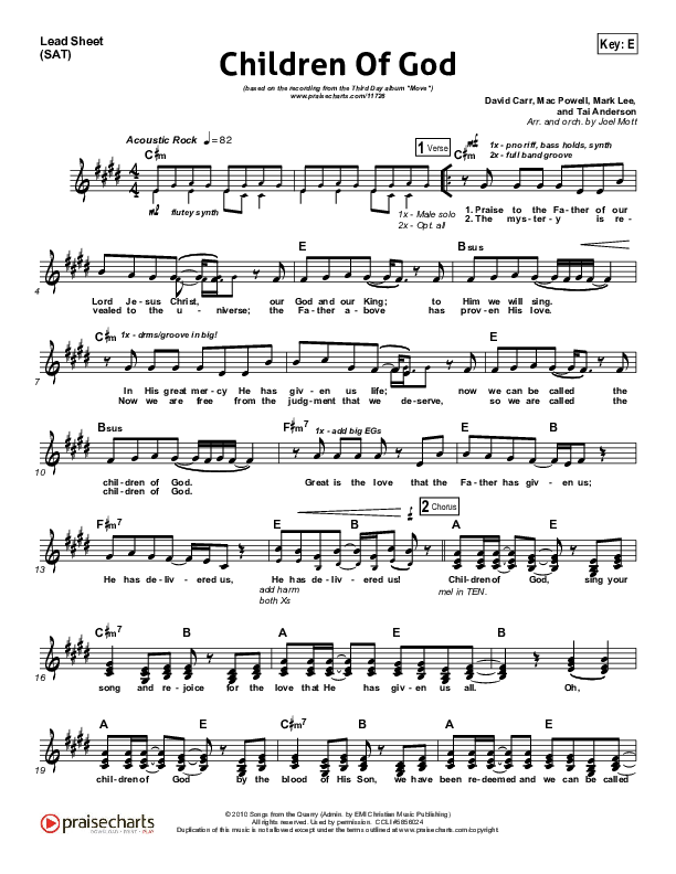 Children Of God Sheet Music PDF (Third Day) - PraiseCharts