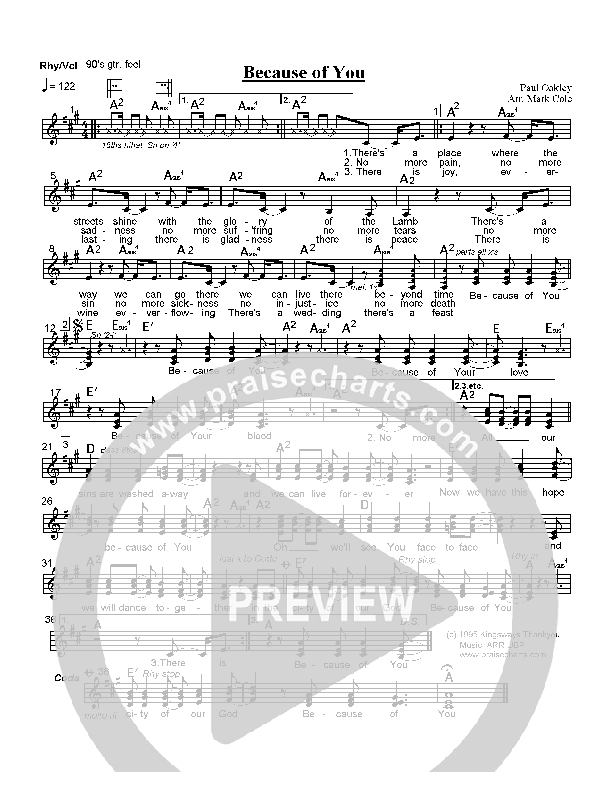 Because Of You Orchestration Paul Oakley Praisecharts
