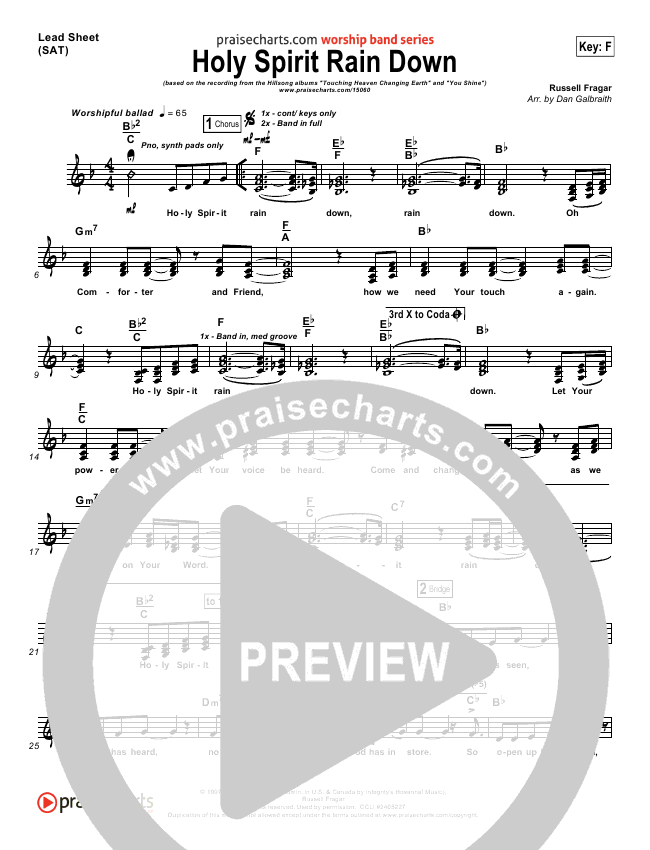 Holy Spirit Rain Down Sheet Music PDF (Hillsong Worship) - PraiseCharts
