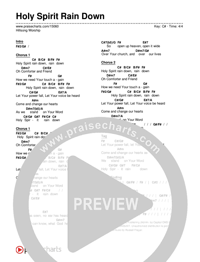 Holy Spirit Rain Down Chords PDF (Hillsong Worship) - PraiseCharts