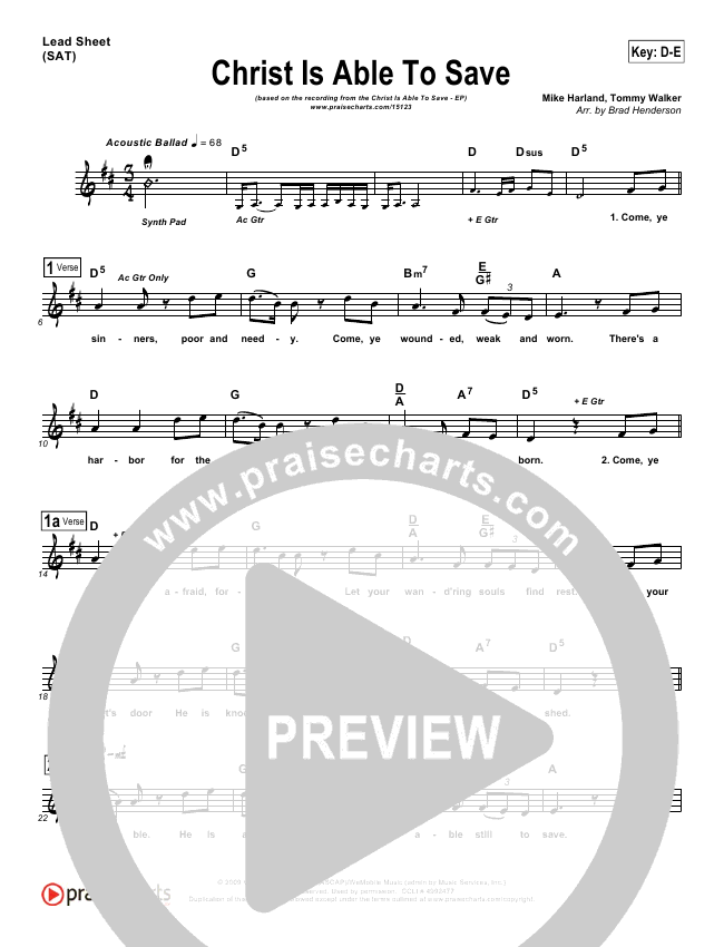 Christ Is Able To Save Sheet Music PDF () - PraiseCharts