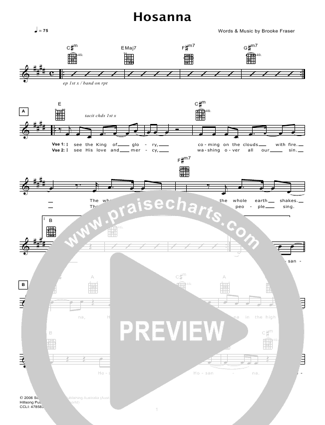 Hosanna Sheet Music PDF (Hillsong Worship) - PraiseCharts