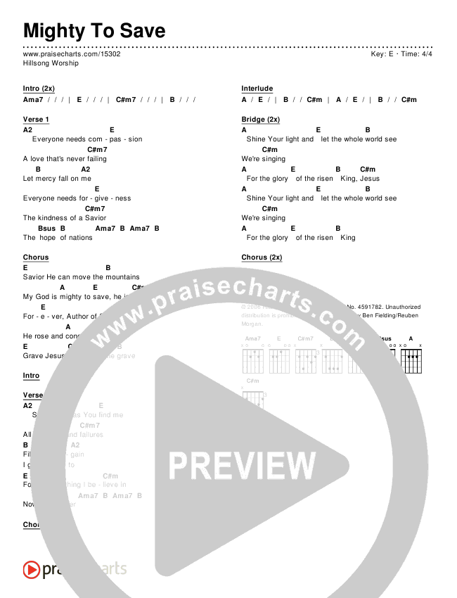 Mighty To Save Chords PDF (Hillsong Worship) - PraiseCharts