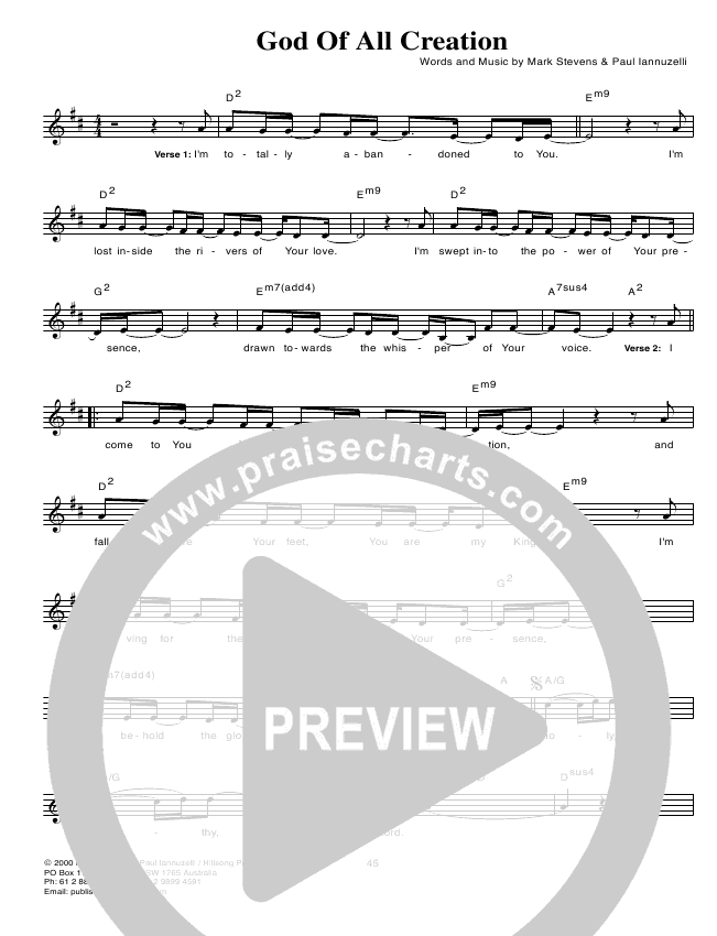 God Of All Creation Sheet Music PDF (Hillsong Worship) - PraiseCharts