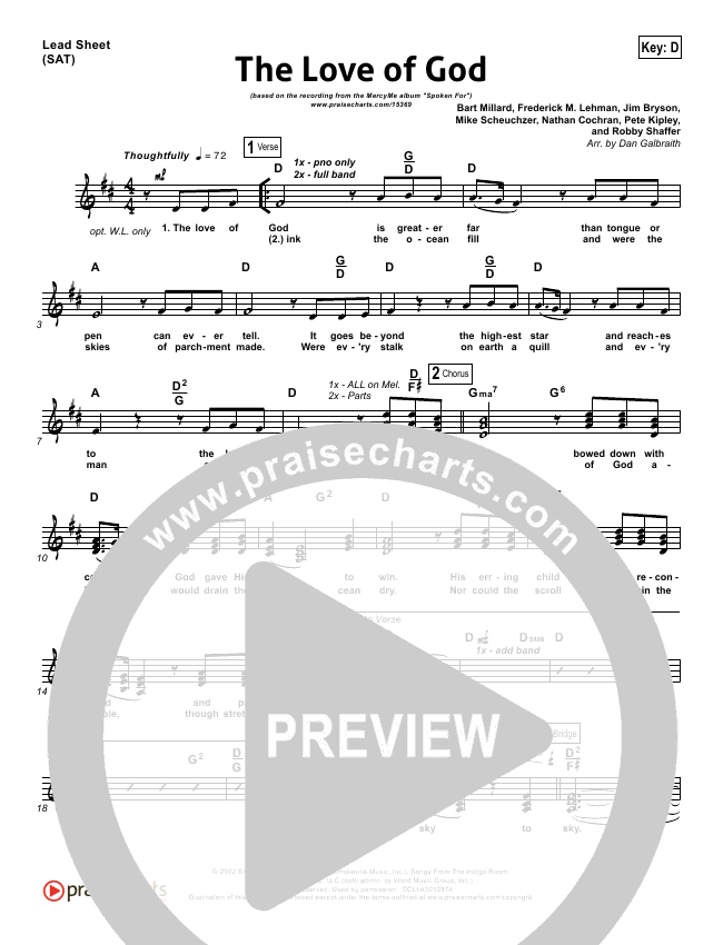 The Love Of God Sheet Music PDF (MercyMe) - PraiseCharts