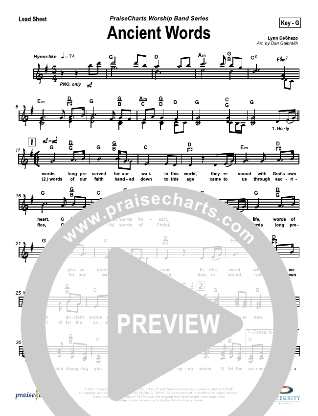 Ancient Words Lead Sheet (SAT) - Michael W. Smith | PraiseCharts