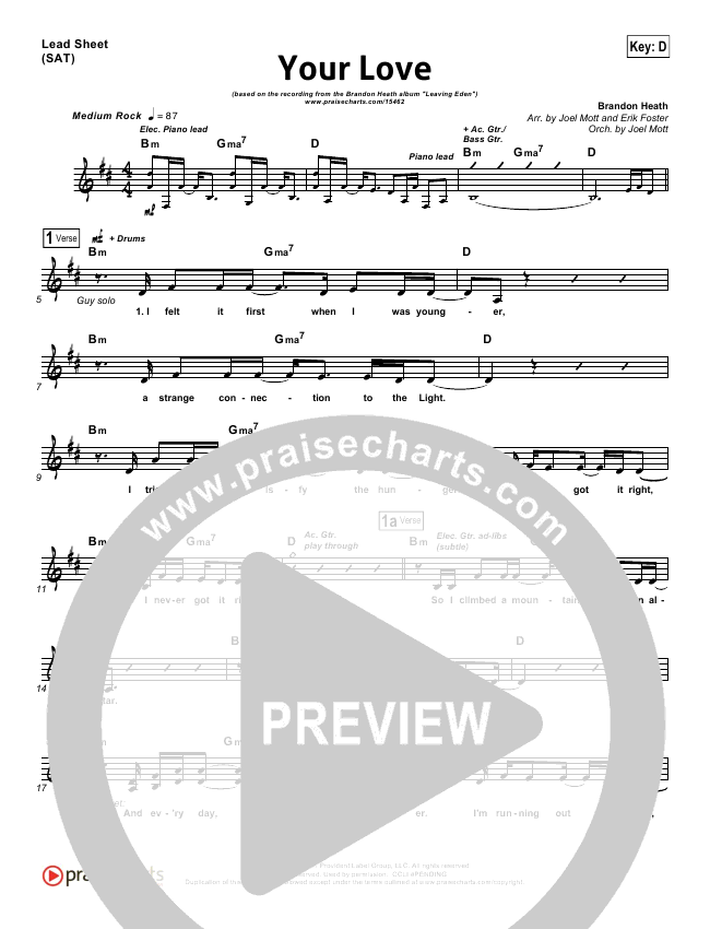 Your Love Sheet Music PDF (Brandon Heath) - PraiseCharts