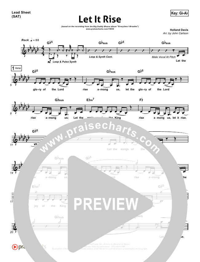 Let It Rise Sheet Music PDF (Big Daddy Weave) - PraiseCharts