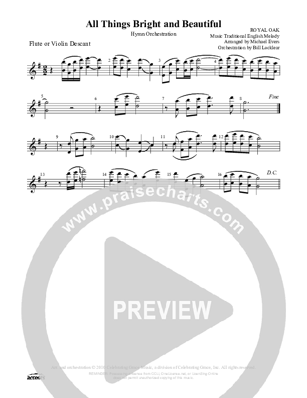 All Things Bright And Beautiful Flute Sheet Music PDF () - PraiseCharts