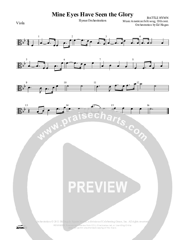 Mine Eyes Have Seen The Glory Viola Sheet Music PDF () - PraiseCharts