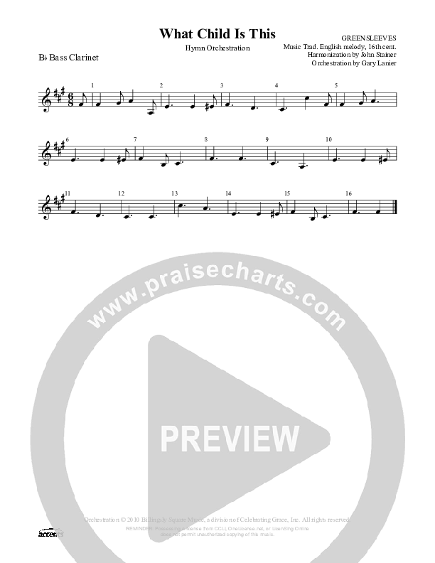 What Child Is This Bass ClarinetSheet Music PDF () - PraiseCharts