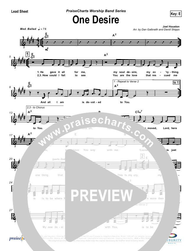 One Desire Sheet Music PDF (Hillsong Worship) - PraiseCharts