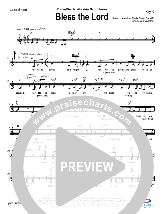 Bless The Lord Sheet Music PDF (Lakewood Church) - PraiseCharts