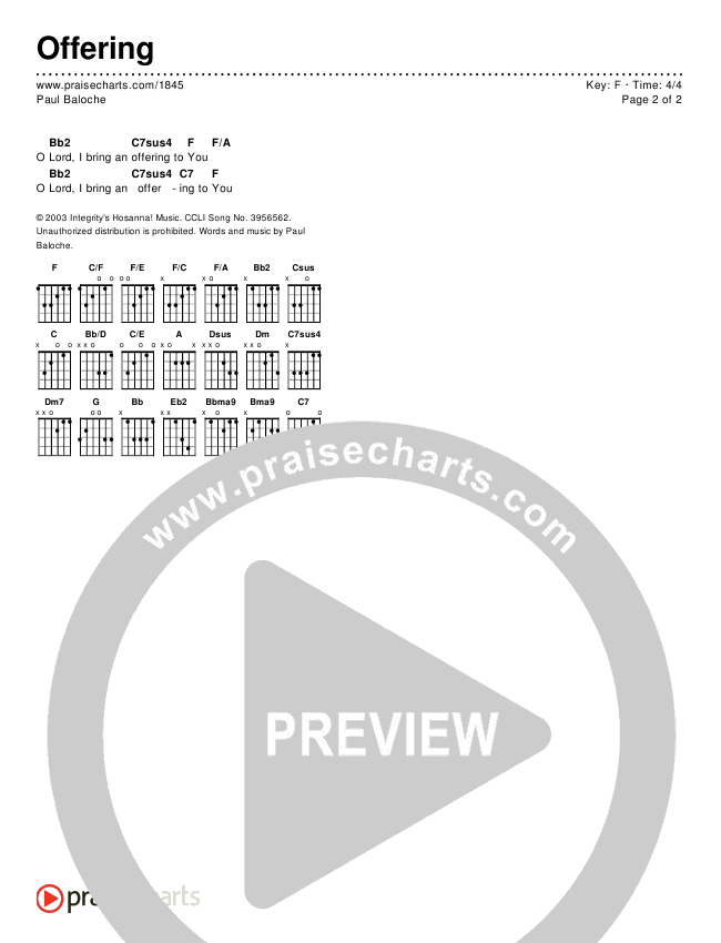 Offering Chords PDF (Paul Baloche) - PraiseCharts