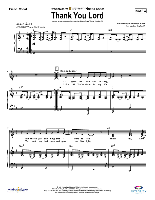 Thank You Lord Sheet Music Pdf Don Moen Praisecharts