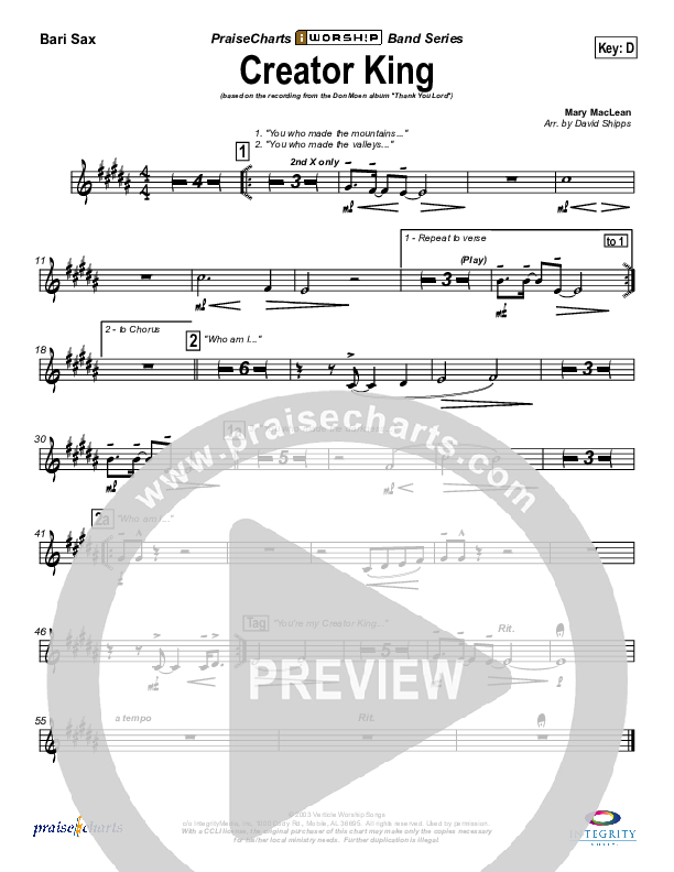 Creator King Bari Sax Sheet Music Pdf Don Moen Praisecharts