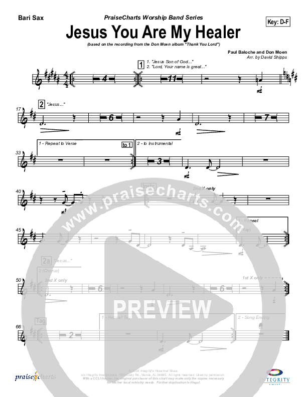 Jesus You Are My Healer Bari Sax Sheet Music Pdf Don Moen Praisecharts