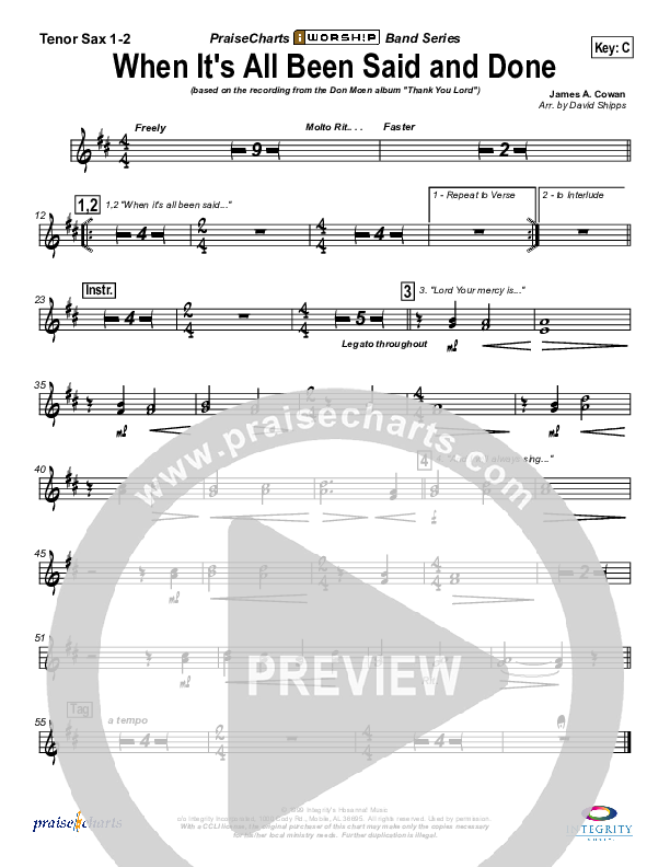 When Its All Been Said And Done Tenor Sax Sheet Music Pdf Don Moen