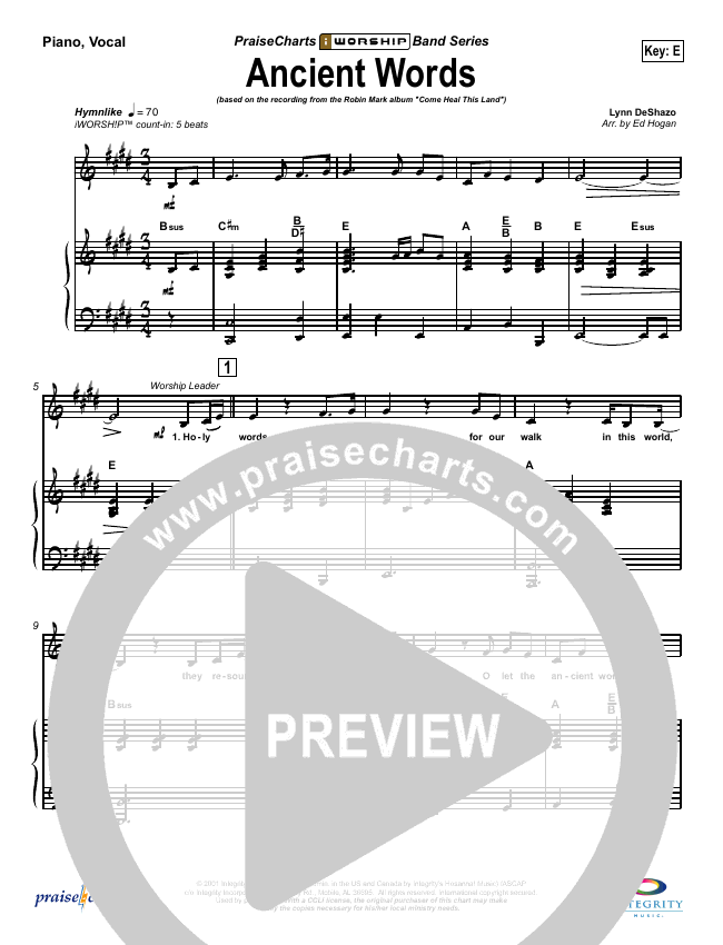 Ancient Words Sheet Music PDF (Robin Mark) - PraiseCharts
