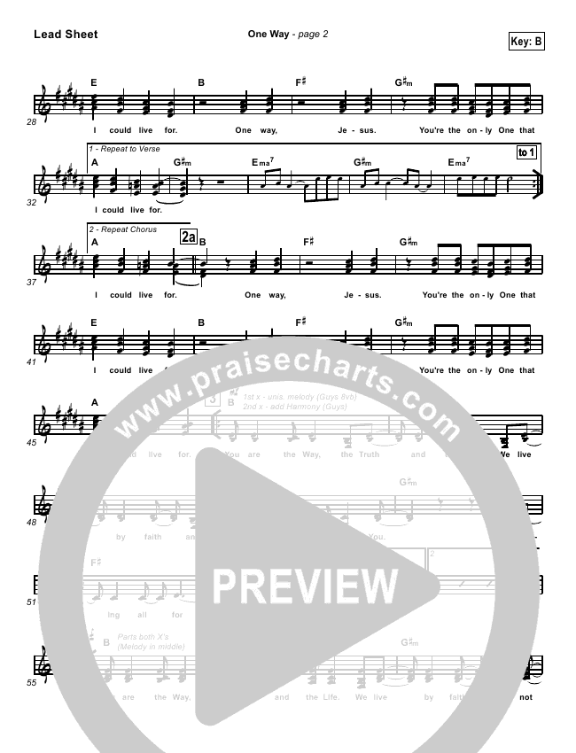 One Way Sheet Music PDF (Hillsong Worship) - PraiseCharts