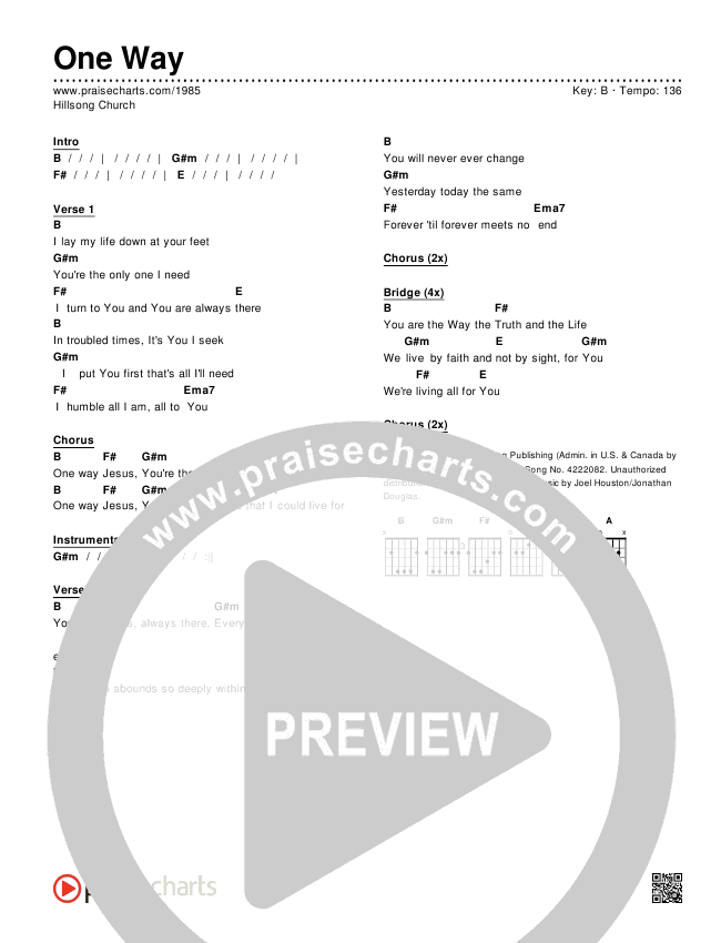 One Way Chords PDF (Hillsong Worship) - PraiseCharts