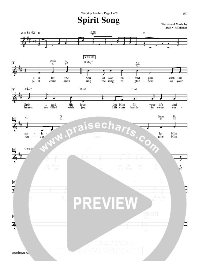 Spirit Song Sheet Music (John Wimber) - PraiseCharts