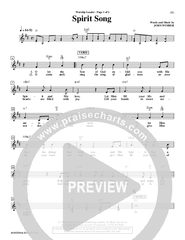 Spirit Song (John Wimber) - PraiseCharts