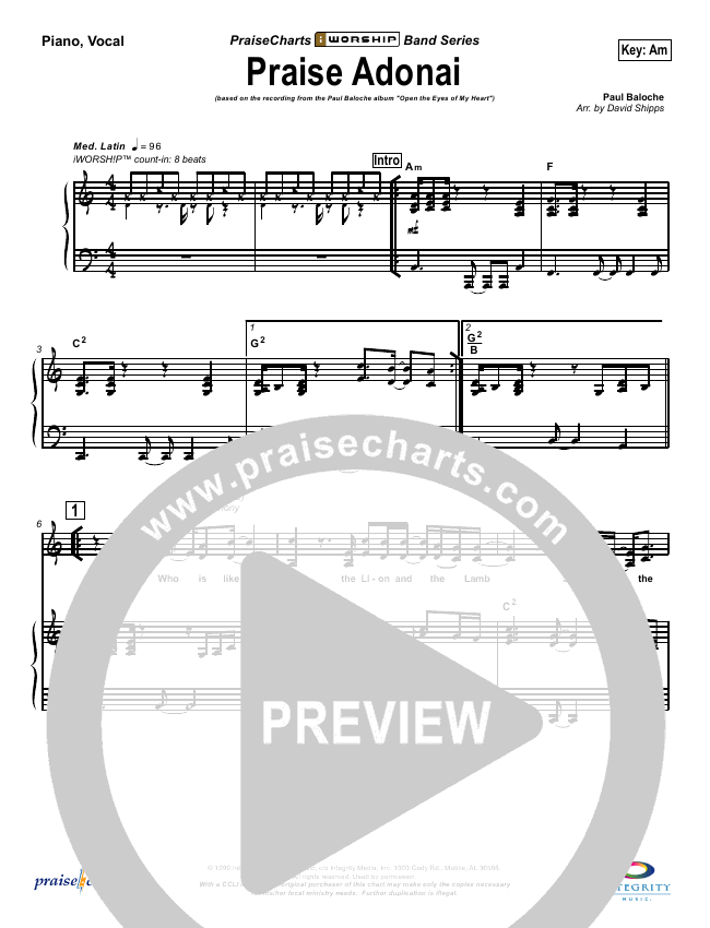Praise Adonai Sheet Music PDF (Paul Baloche) - PraiseCharts