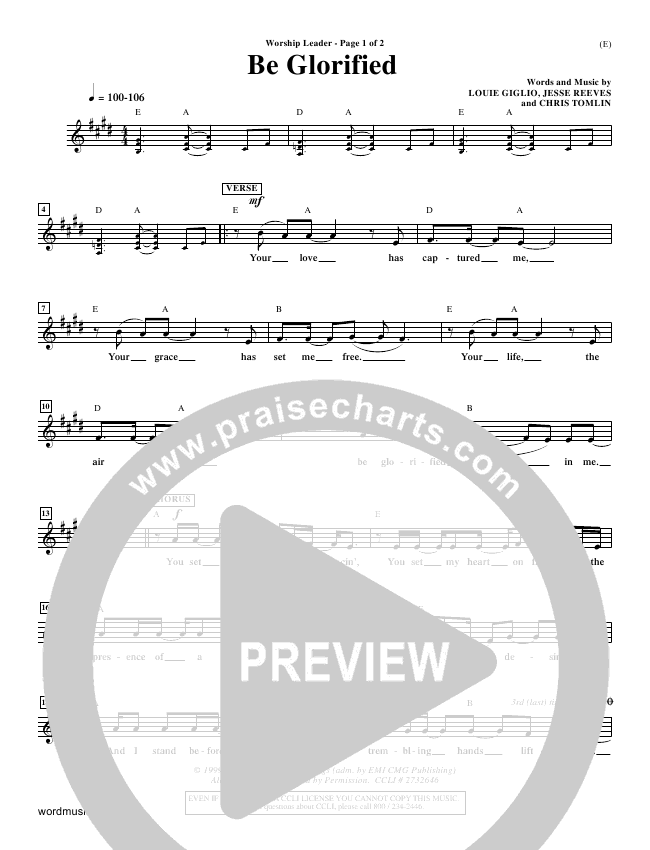 Be Glorified Sheet Music PDF (Chris Tomlin) - PraiseCharts
