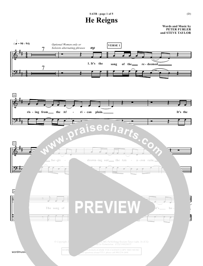 He Reigns Sheet Music PDF (Newsboys) - PraiseCharts
