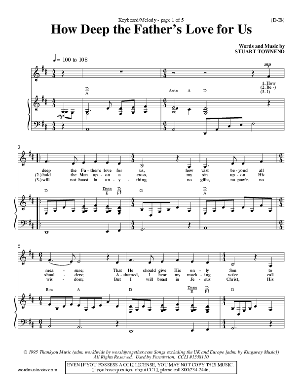 How Deep The Fathers Love For Us Sheet Music Pdf Stuart Townend