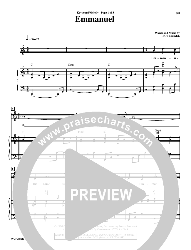 Emmanuel Sheet Music PDF (Bob McGee) - PraiseCharts