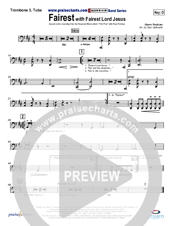 Fairest (with Fairest Lord Jesus) Trombone/Tuba Sheet Music PDF (New ...