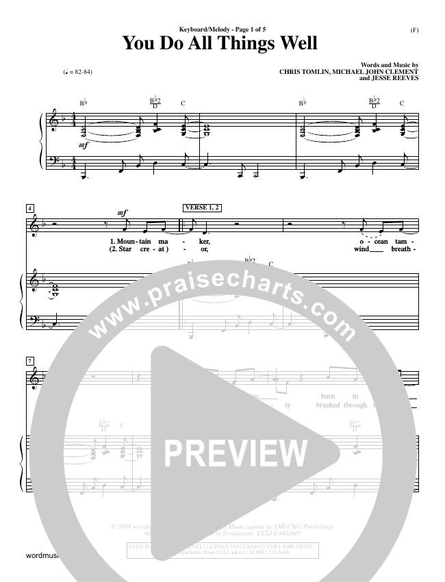 You Do All Things Well Sheet Music PDF (Chris Tomlin) - PraiseCharts