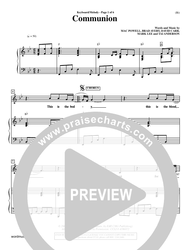Communion Sheet Music PDF (Third Day) - PraiseCharts