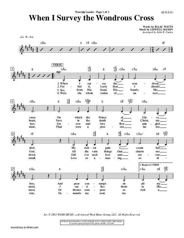 When I Survey The Wondrous Cross () - PraiseCharts