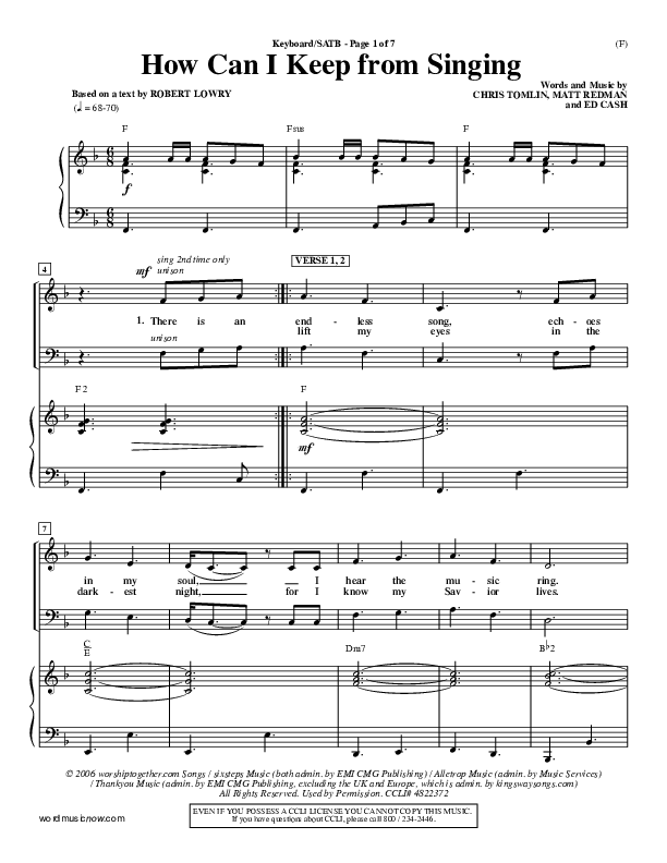 How Can I Keep From Singing Sheet Music Pdf Matt Redman Praisecharts