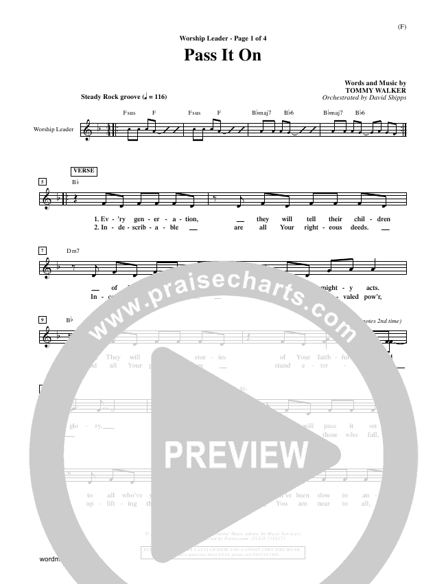 Pass It On Sheet Music PDF (Tommy Walker) - PraiseCharts