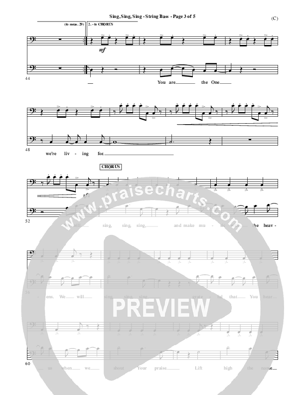 Sing Sing Sing String Bass Sheet Music PDF (Chris Tomlin) - PraiseCharts
