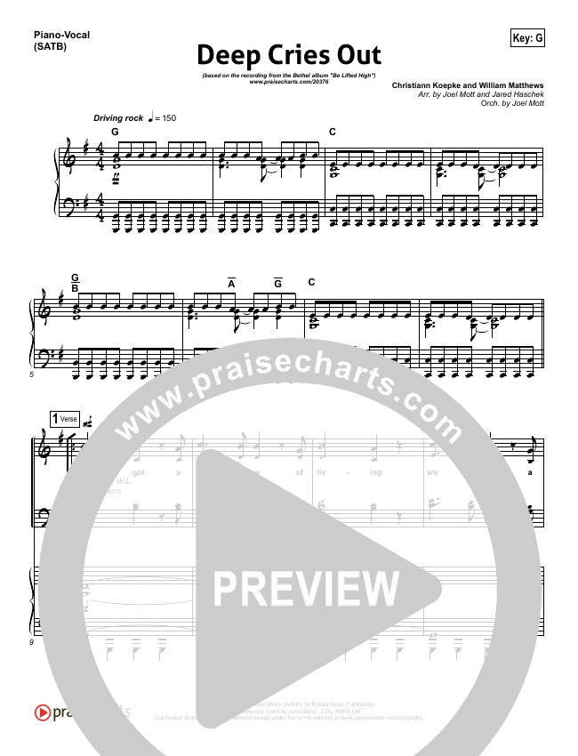 Deep Cries Out Sheet Music PDF (Bethel Music) - PraiseCharts