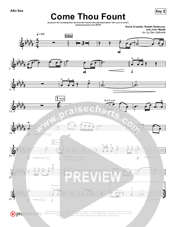 Come Thou Fount Alto Sax Sheet Music PDF (David Crowder / Passion ...