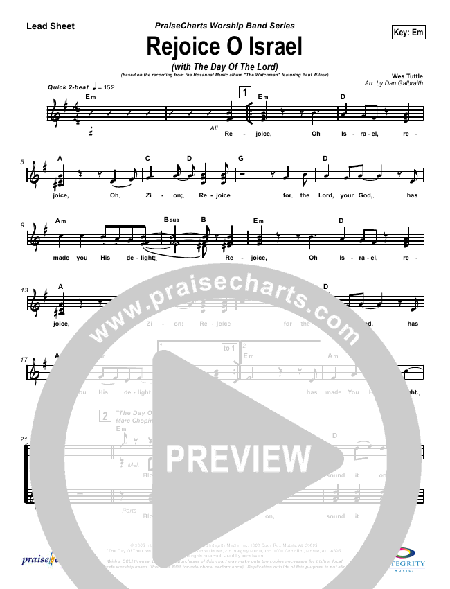 Rejoice O Israel Sheet Music PDF (Paul Wilbur) - PraiseCharts