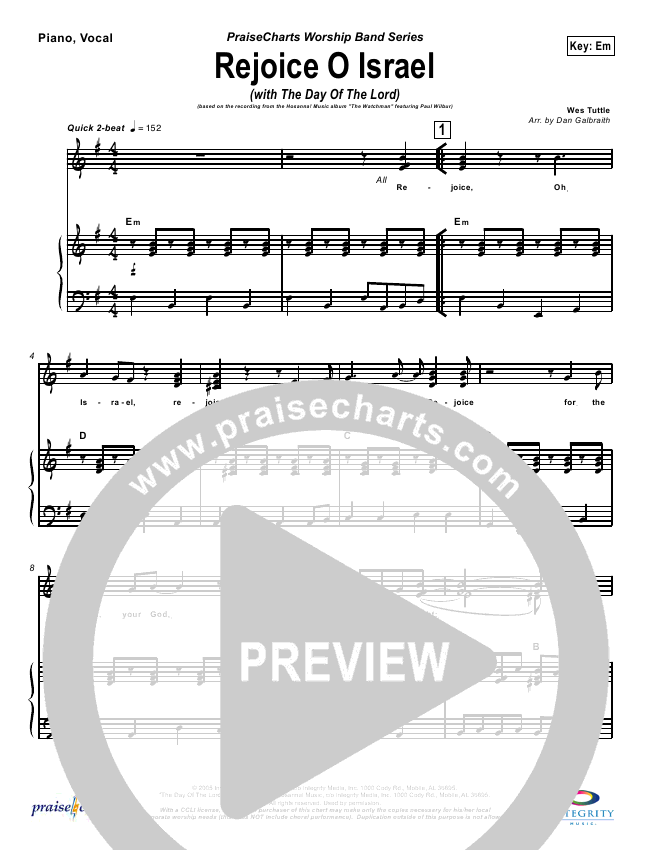 Rejoice O Israel Sheet Music PDF (Paul Wilbur) - PraiseCharts