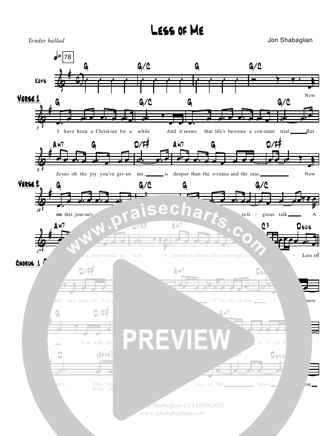 Less Of Me Sheet Music PDF (Jon Shabaglian) - PraiseCharts